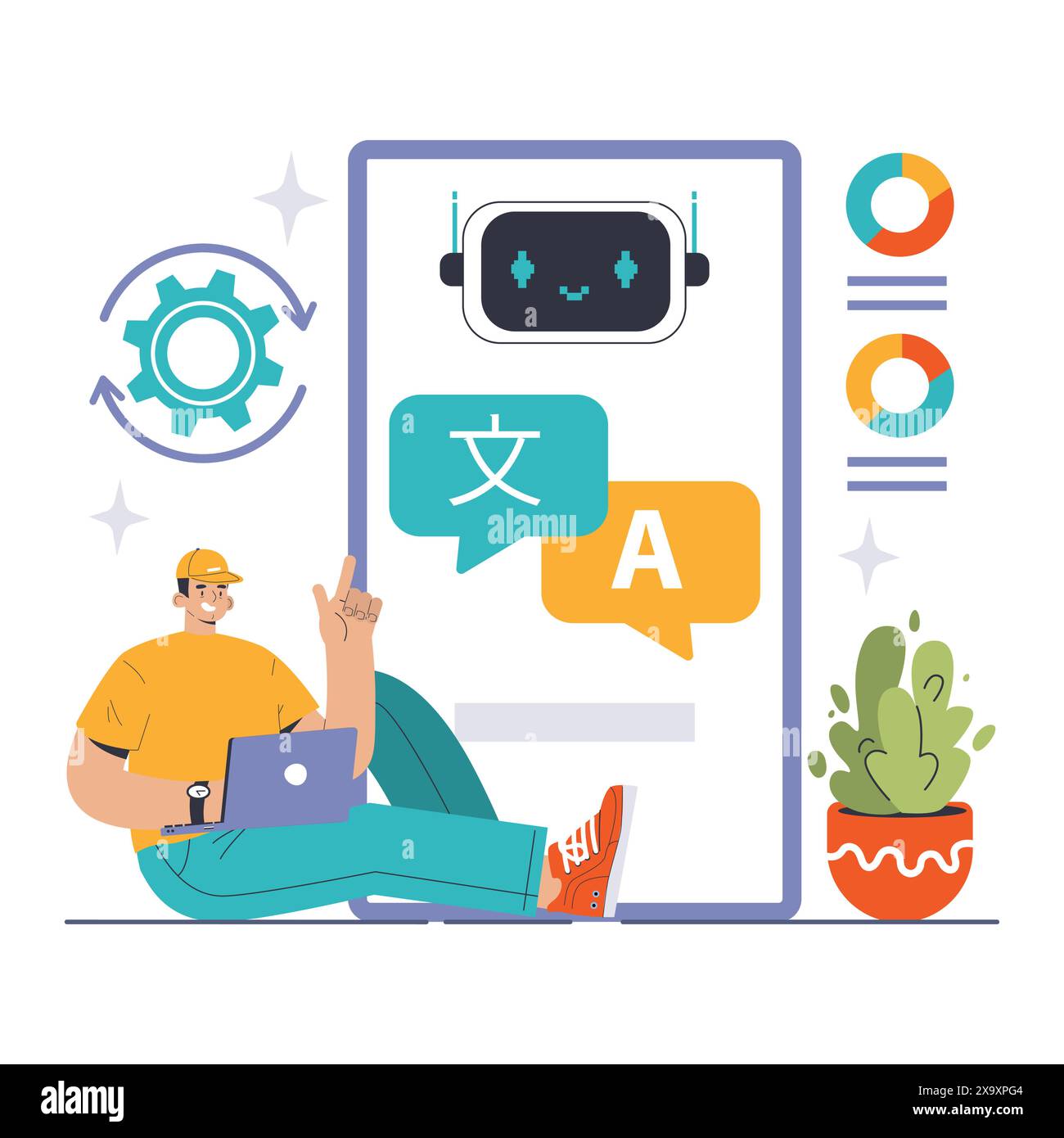 NLP in Action concept. A tech-savvy individual interacts with an ... NLP in Action concept. A tech-savvy individual interacts with an ...