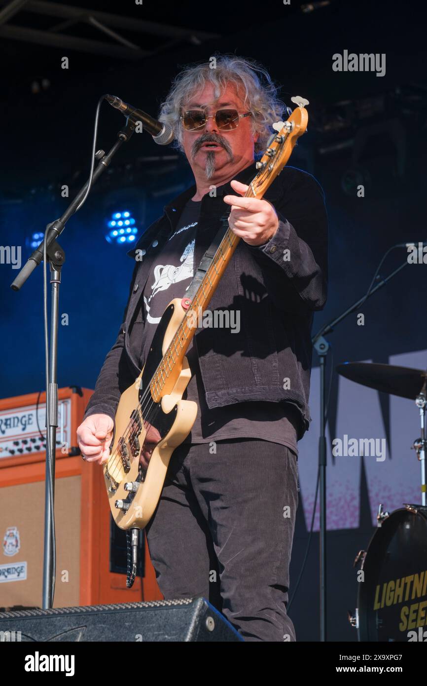 Martyn Campbell of the Lightning Seeds performing at Wychwood Festival ...