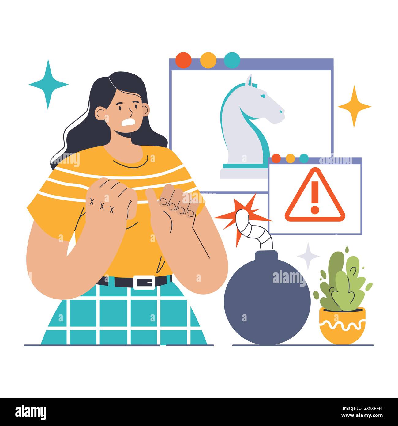 Trojan horse deception. Concerned user encounters hidden malware ...