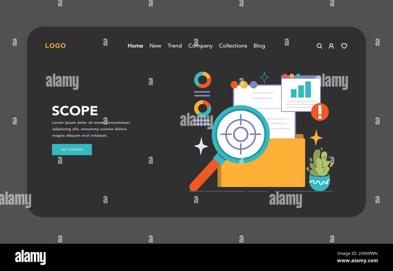 Project scope concept. Detailed illustration featuring magnifying glass ...