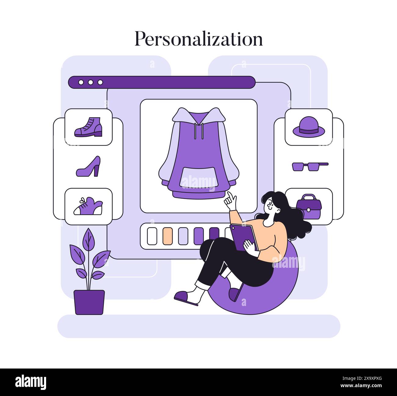 Personalization concept. Woman customizing her fashion style online ...