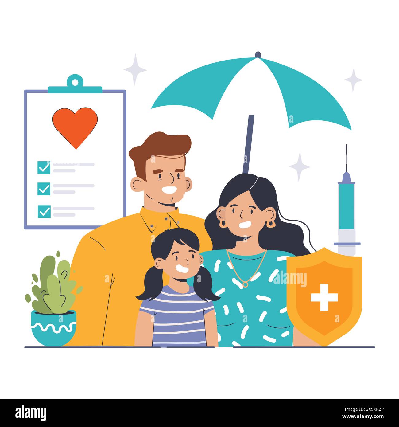 Family Healthcare Insurance concept. Illustration of a secure family ...