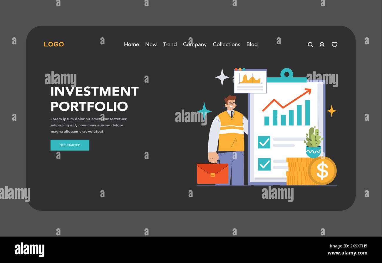 Investment Portfolio dark or night mode. Confident businessman with ...