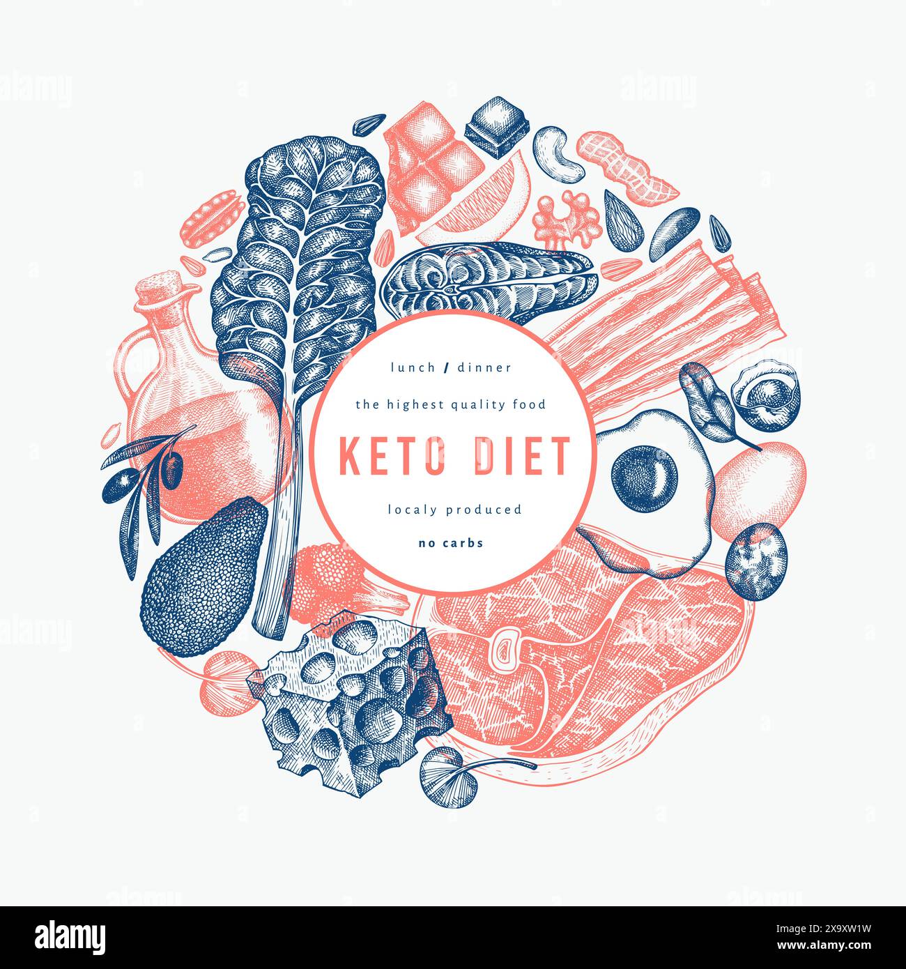 Keto Diet Design Template. Vector Hand Drawn Healthy Food Banner ...