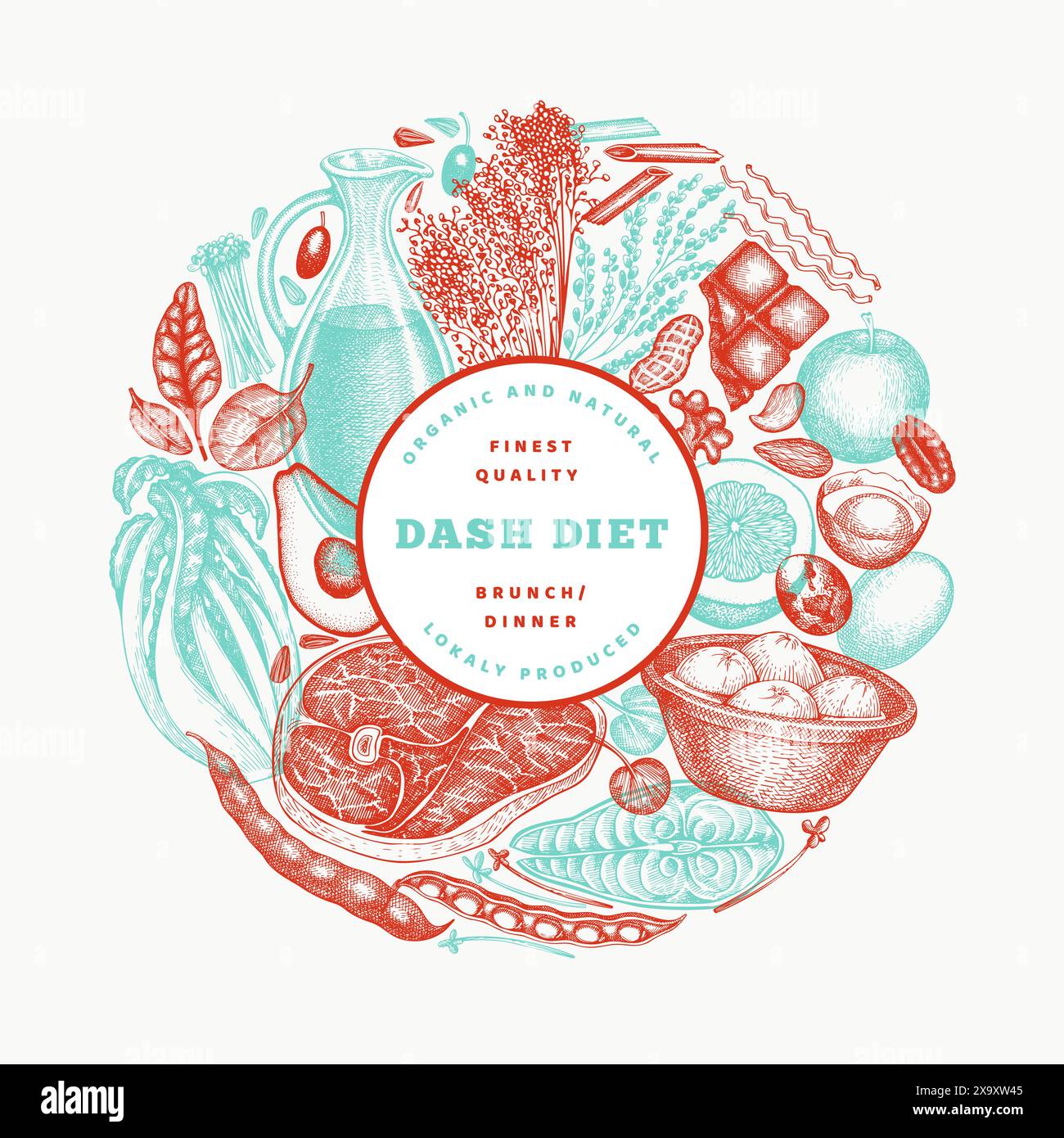 Dash Diet Design Template. Vector Hand Drawn Healthy Food Banner ...