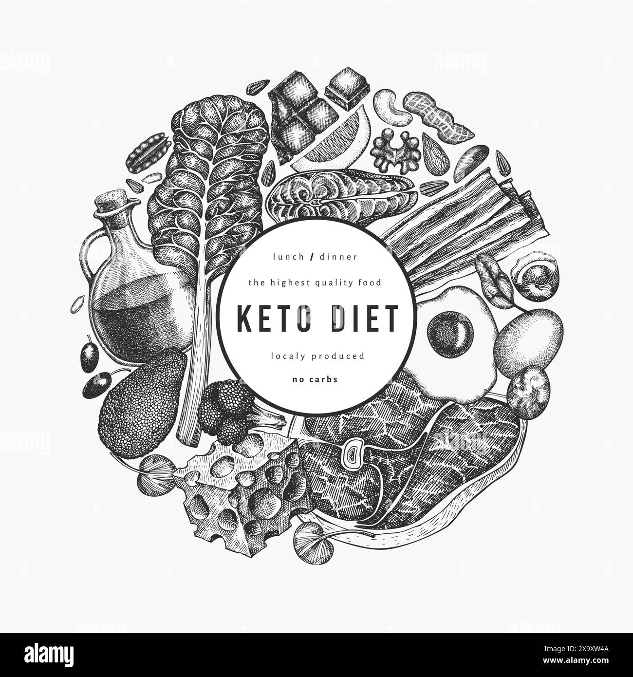Keto Diet Design Template. Vector Hand Drawn Healthy Food Banner ...