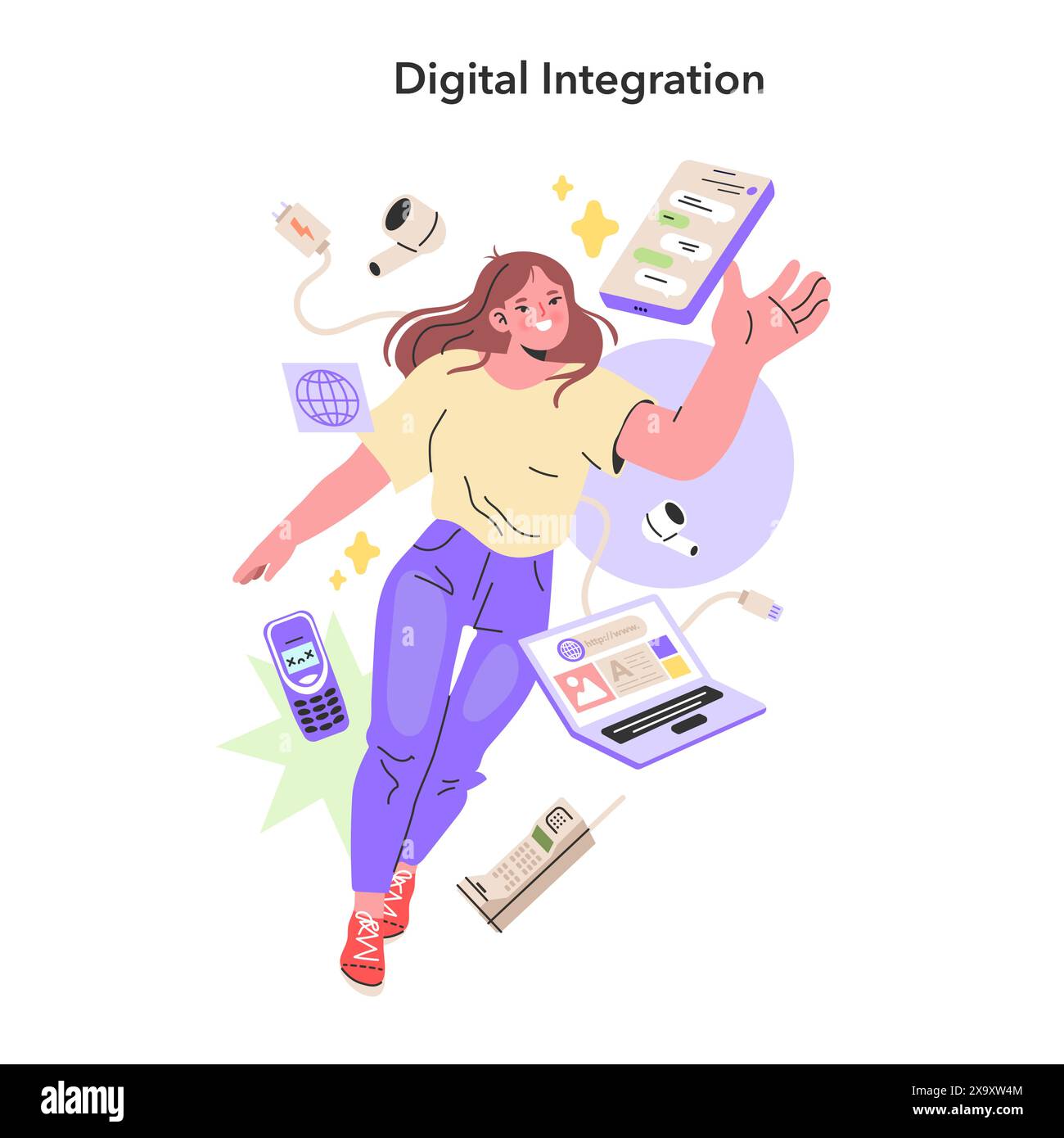Digital Integration concept. A young woman revels in the ease of modern ...