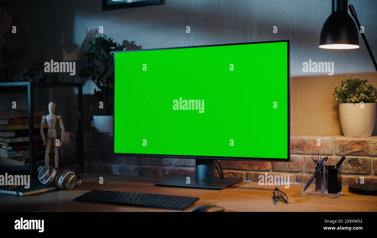 Modern Personal Computer Monitor with Green Screen Mock Up Display ...