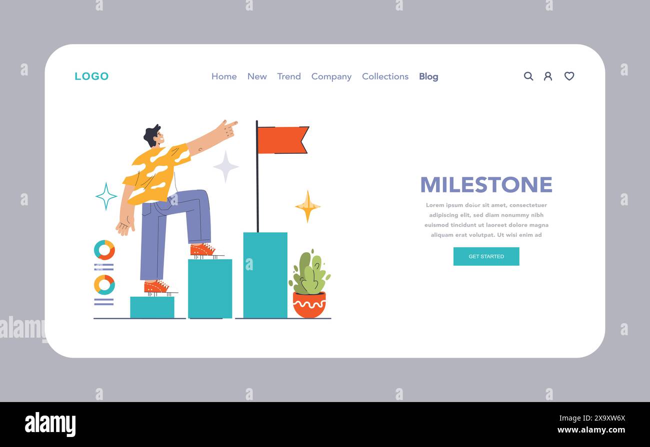 Achievement and progress concept. A dynamic character climbing steps ...