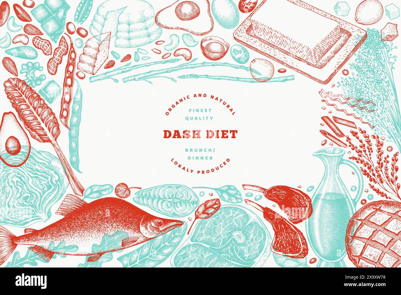 Dash Diet Design Template. Vector Hand Drawn Healthy Food Banner ...