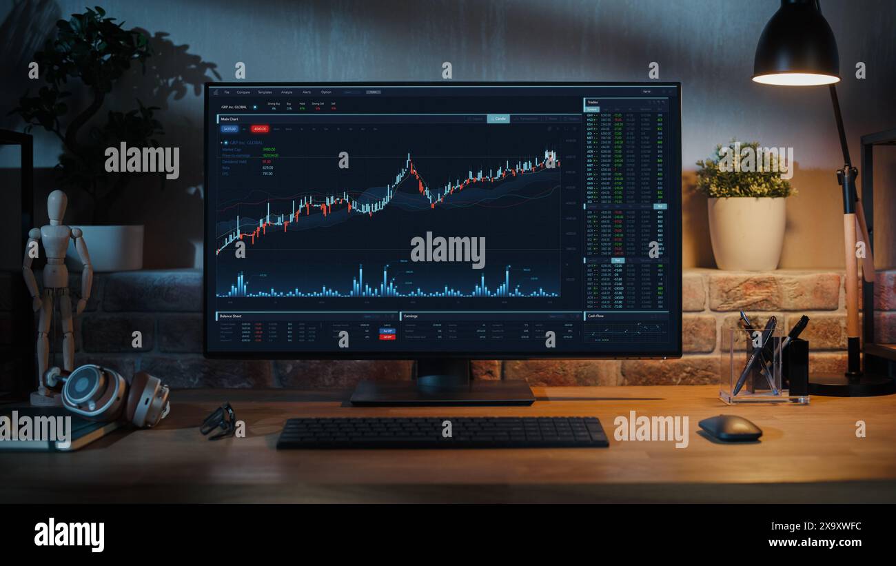 Desktop Computer Monitor Standing on a Wooden Desk with Height Adjustable Function. Economic ...