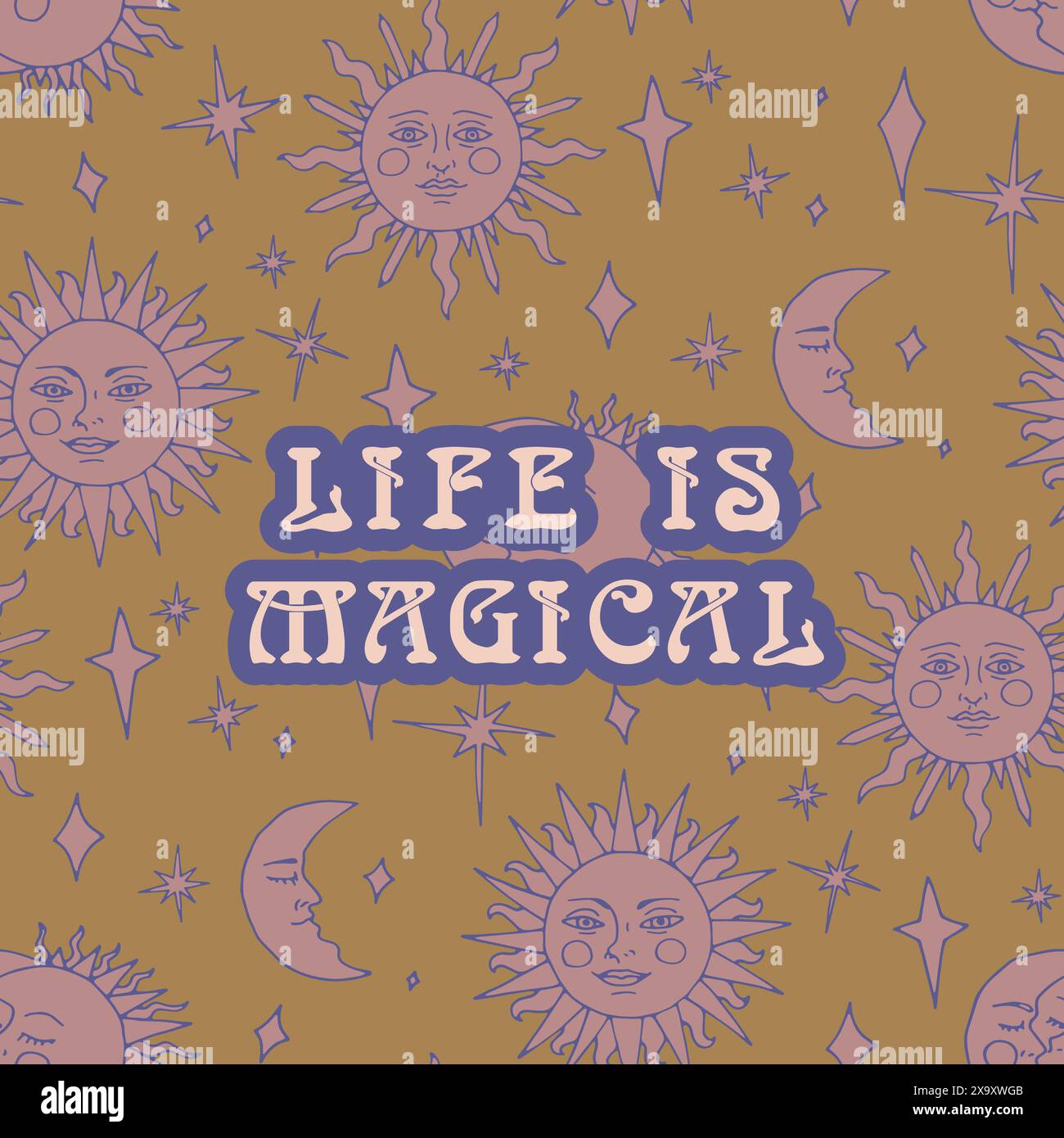 Mystical quote Life is Magical on pattern of celestial sun and moon ...