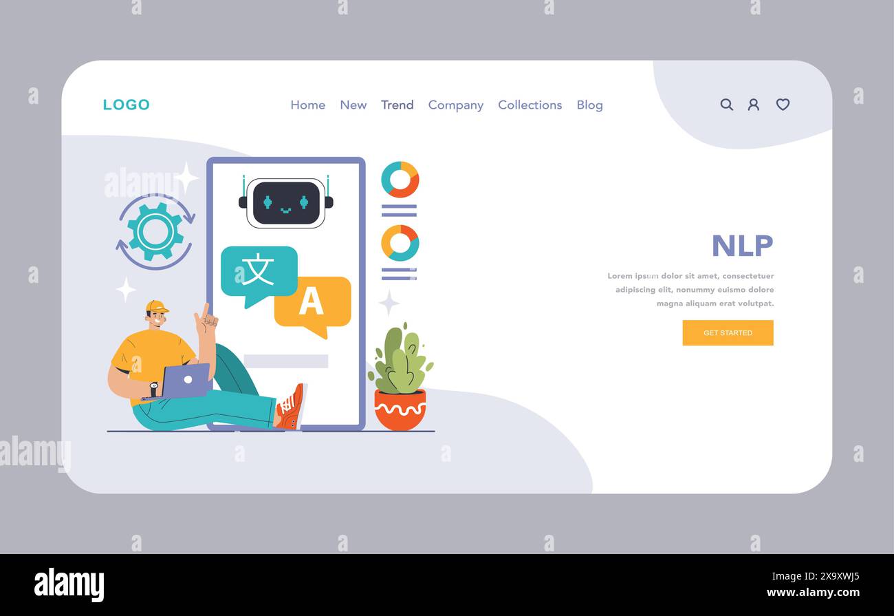 NLP in Action web or landing. A tech-savvy interacts with an advanced ... NLP in Action web or landing. A tech-savvy interacts with an advanced ...