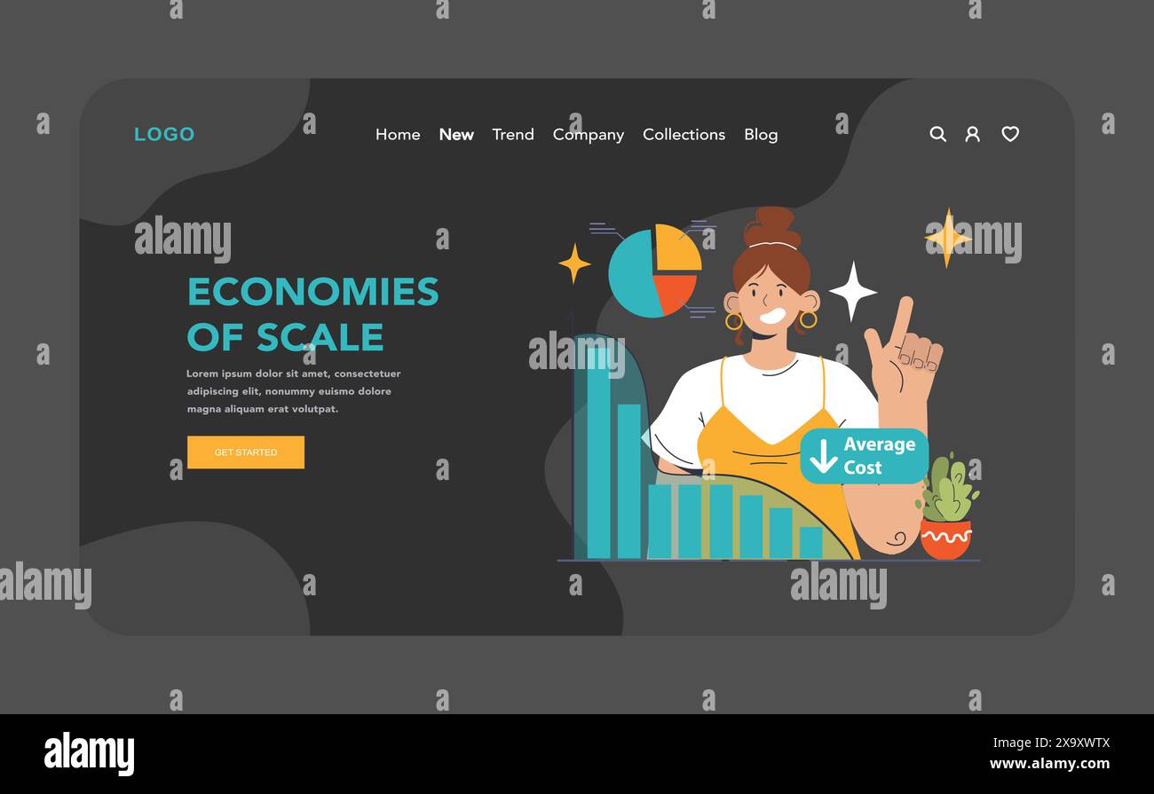 Economies of scale dark or night mode web or landing. Company scale of ...