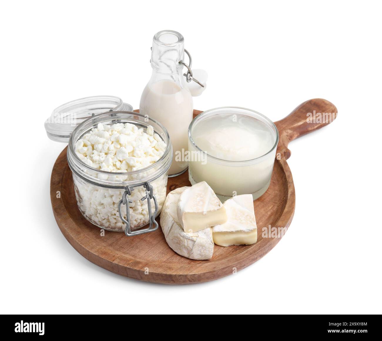 Different fresh dairy products isolated on white Stock Photo - Alamy