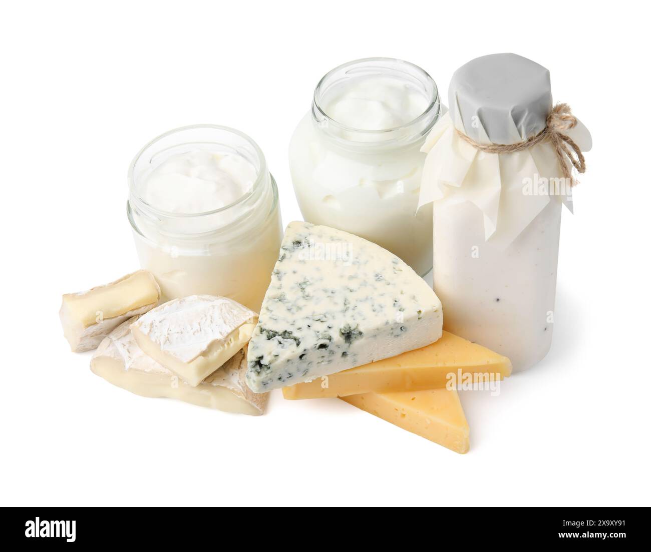 Different fresh dairy products isolated on white Stock Photo - Alamy