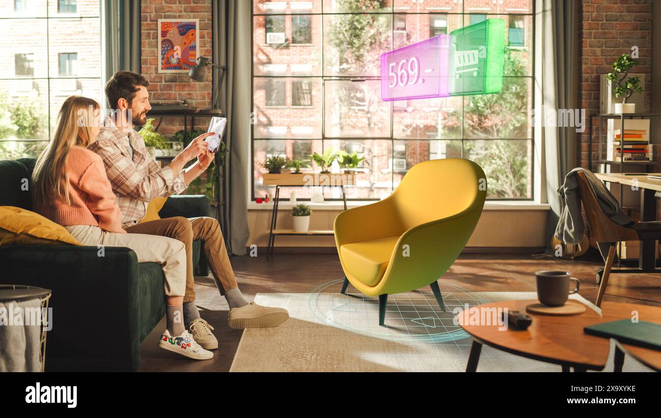 Metaverse Futuristic Concept: Young Man and Woman Using Augmented ...