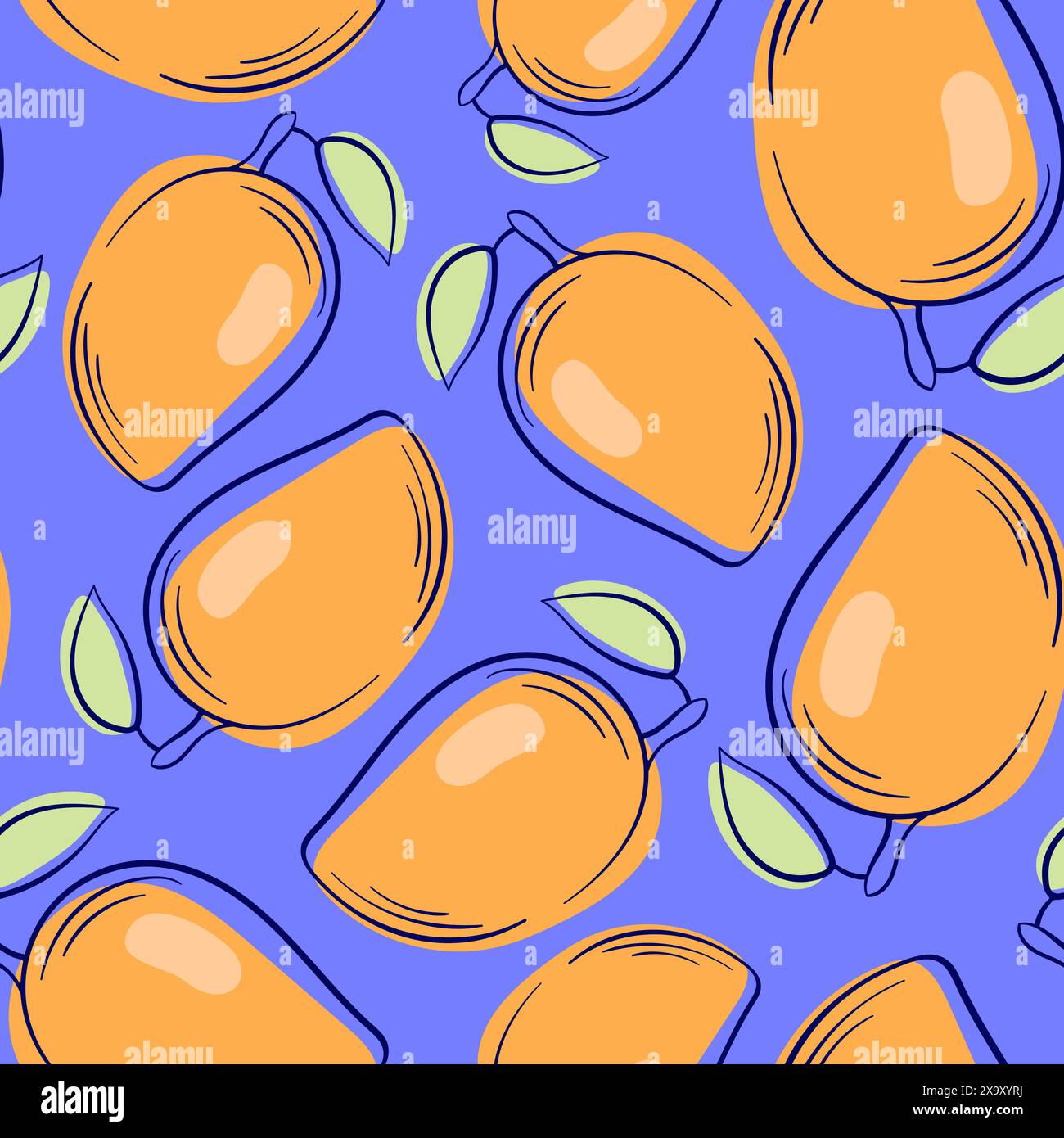 Mango seamless pattern in outline pattern. Hand drawn design for ...
