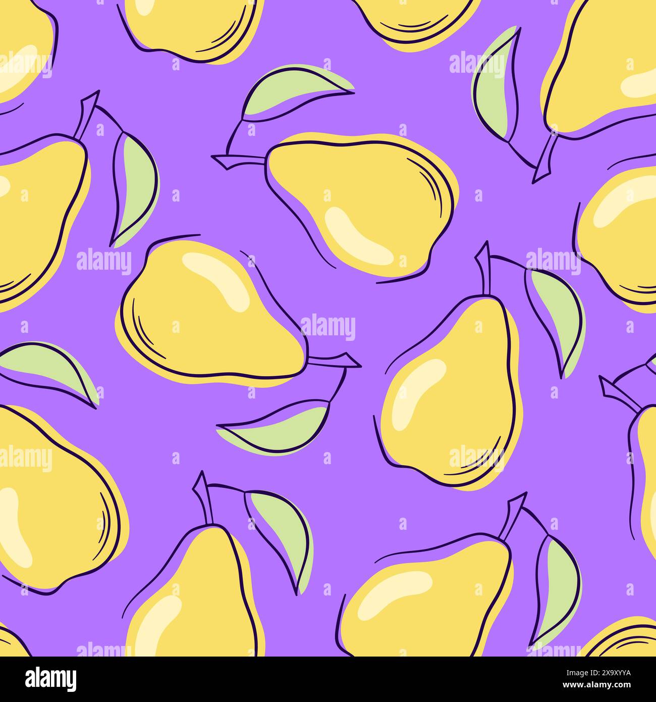 Pear seamless pattern in outline style. Colorful design for wallpaper ...