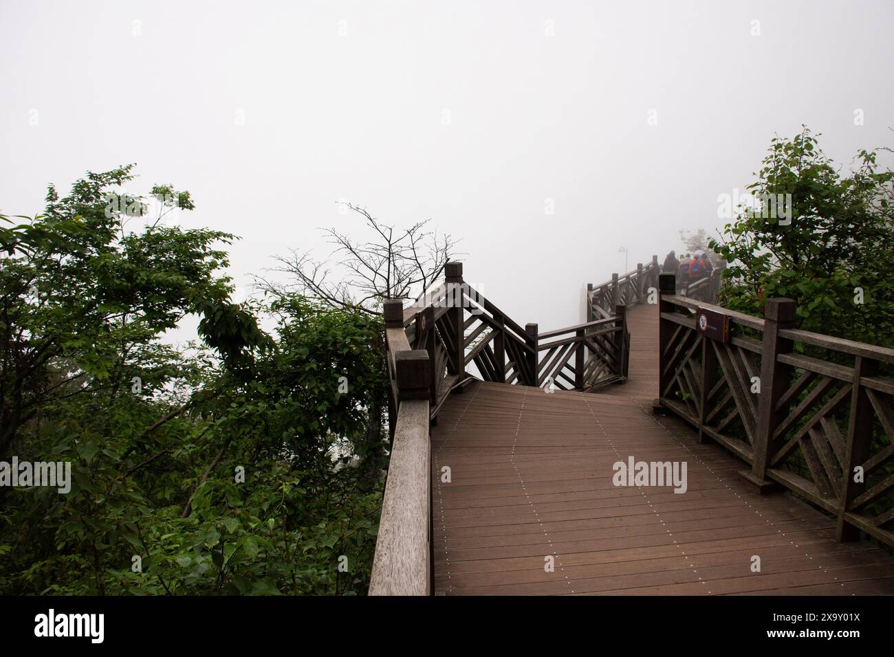 Chinese people travelers travel visit walking on plank road or wooden ...