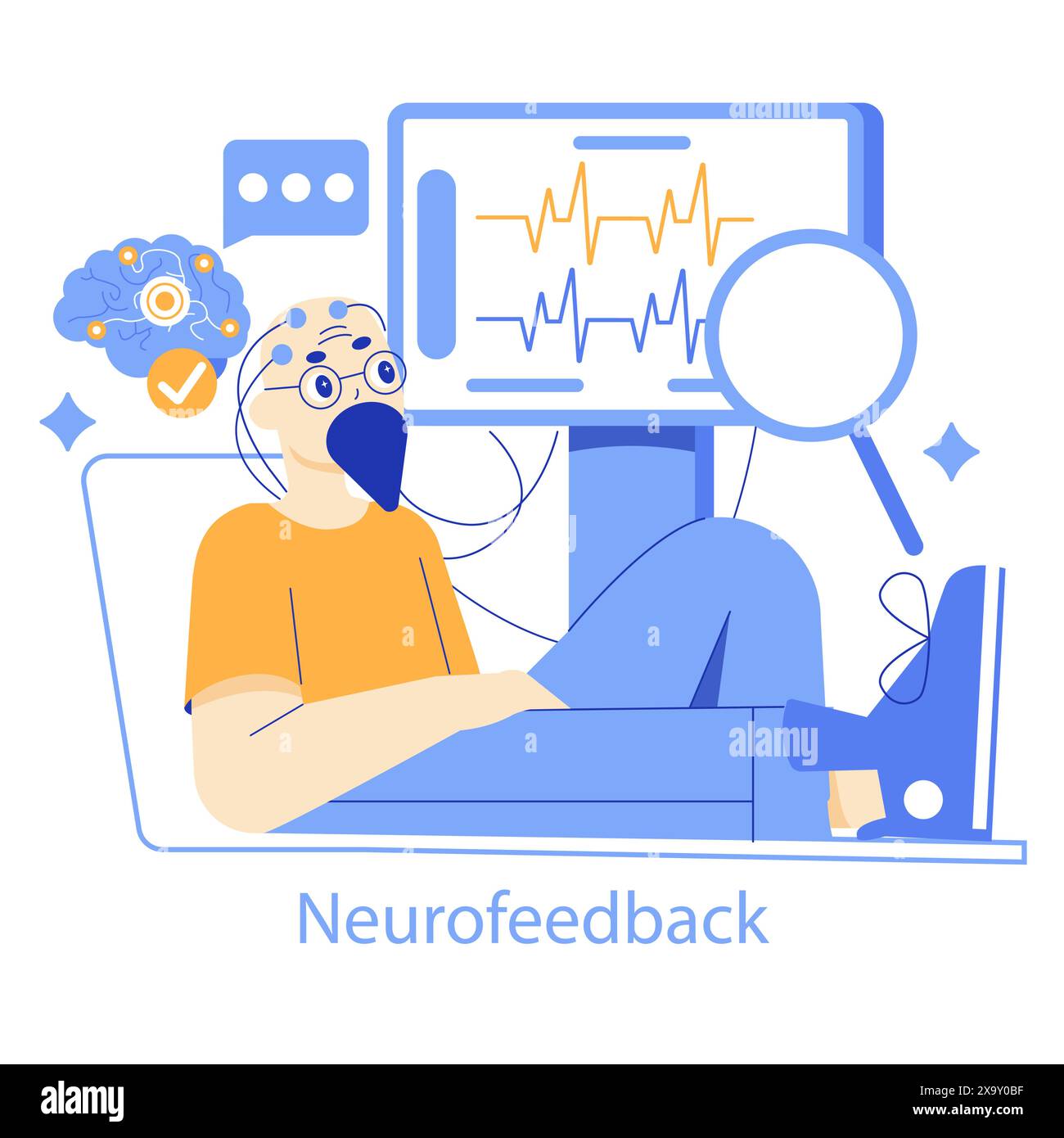 Neurofeedback concept Engaging vector illustration presenting brainwave ...