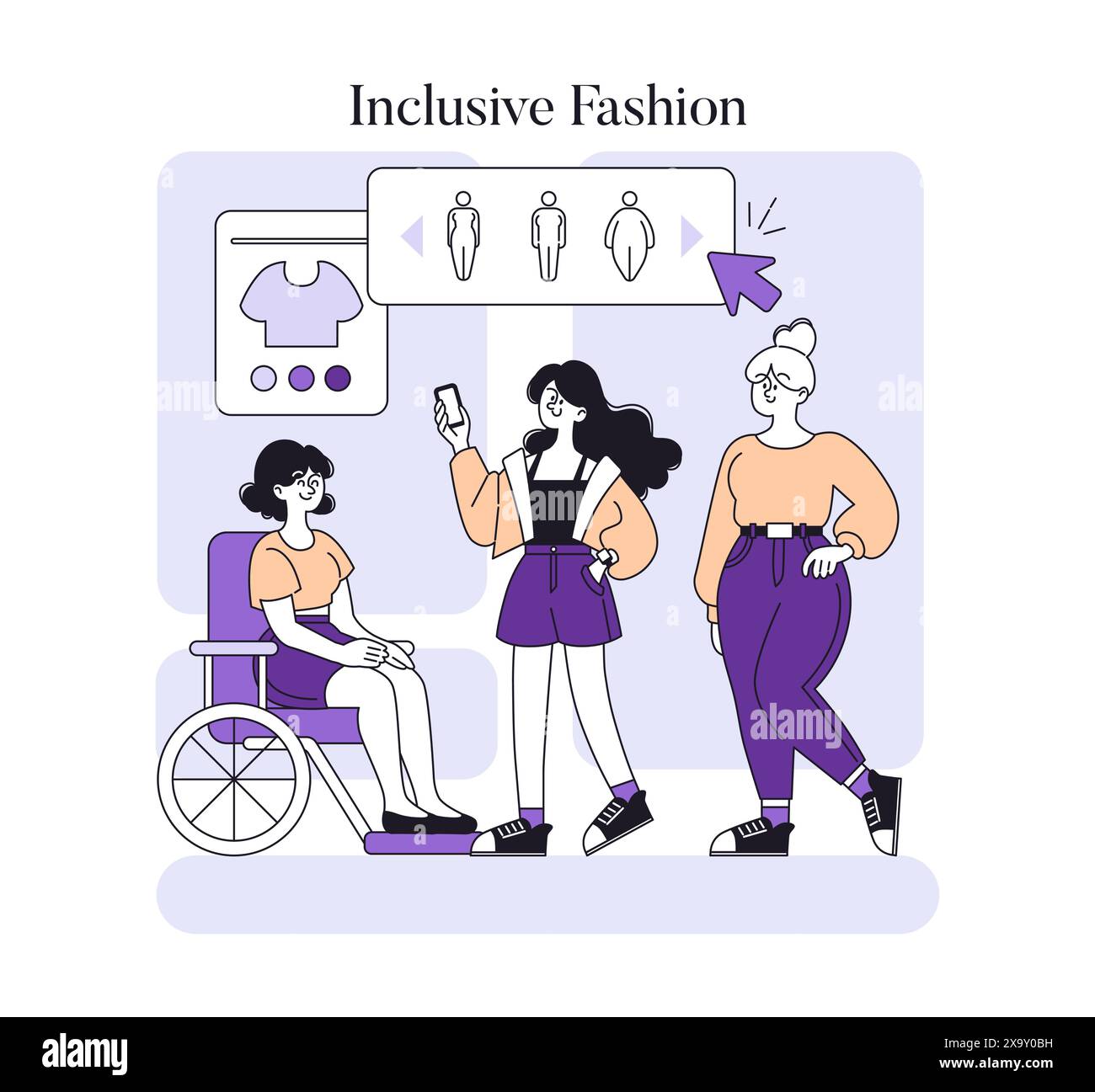 Inclusive Fashion concept. Diverse women selecting clothes, including a ...