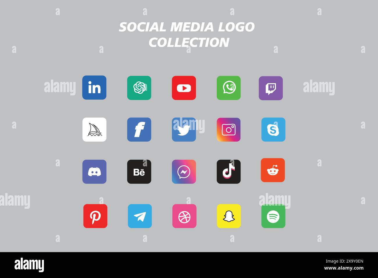 Popular social network logo icon collection. Social media icon pack ...