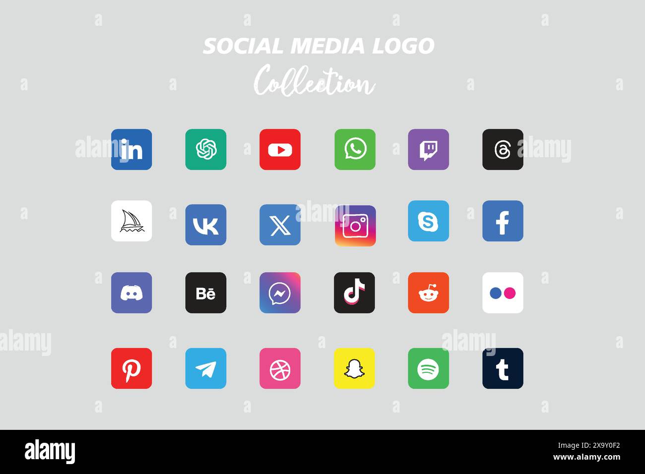 Popular social network logo icon collection. Social media icon pack ...