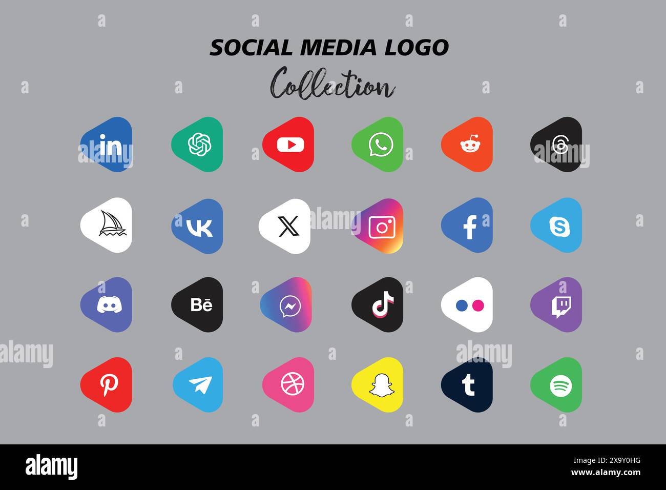 Popular social network logo icon collection. Social media icon pack ...