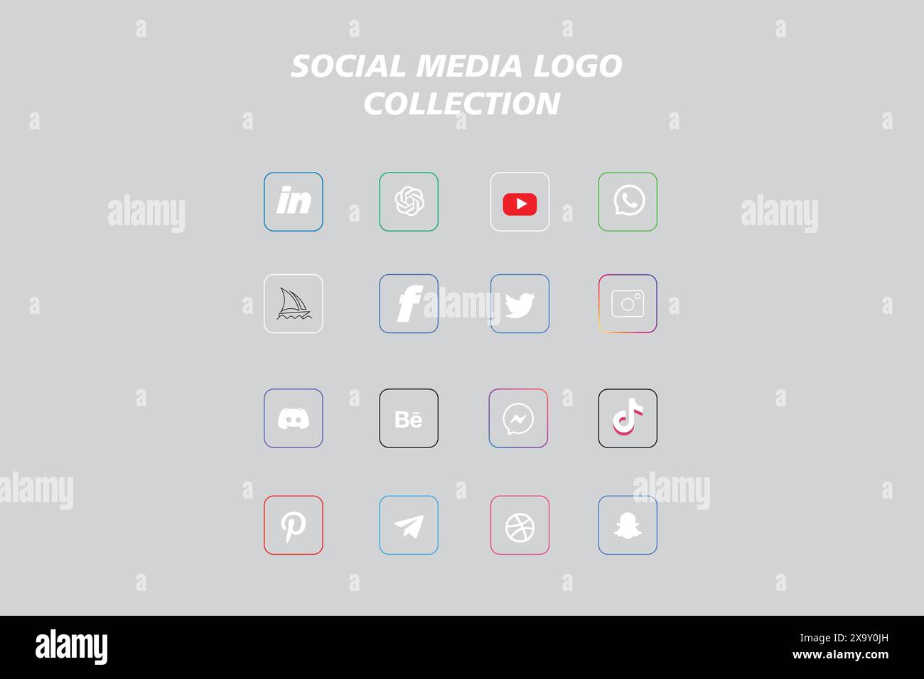 Popular social network logo icon collection. Social media icon pack ...