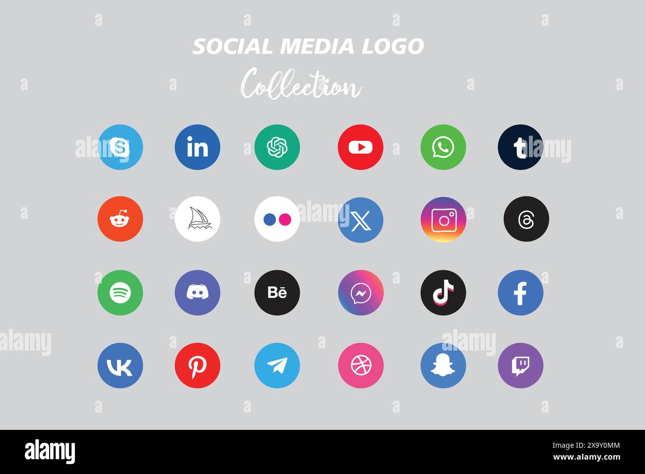 Popular social network logo icon collection. Social media icon pack ...