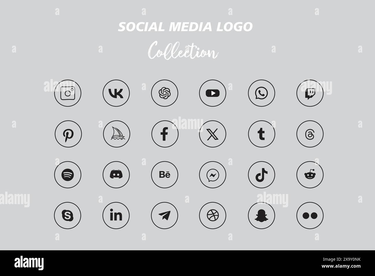 Popular social network logo icon collection. Social media icon pack ...
