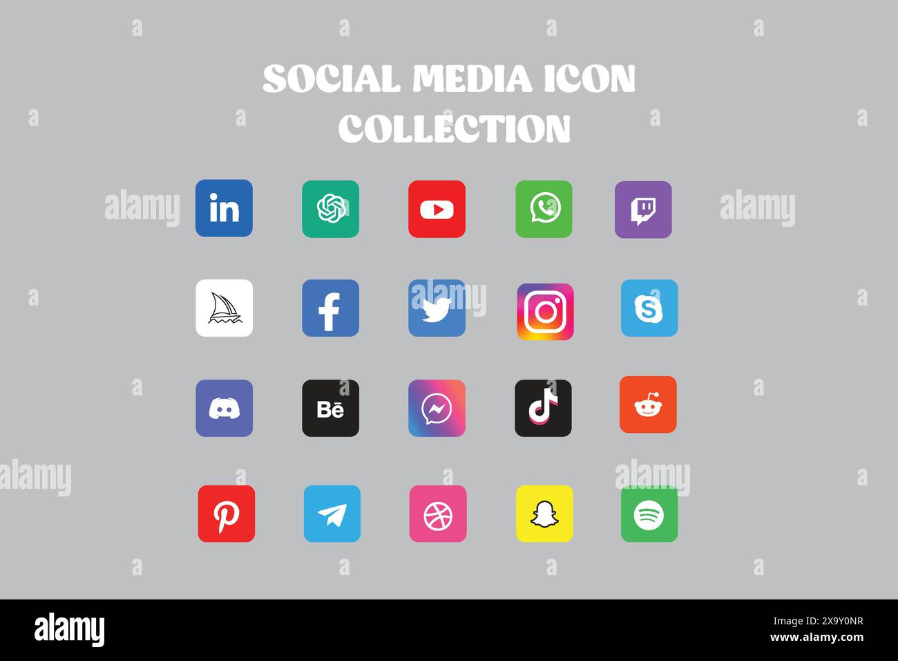 Popular social network logo icon collection. Social media icon pack ...