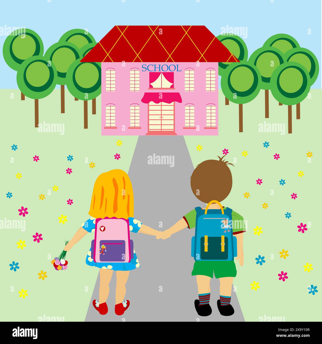 School boy and girl going to school Stock Vector Image & Art - Alamy
