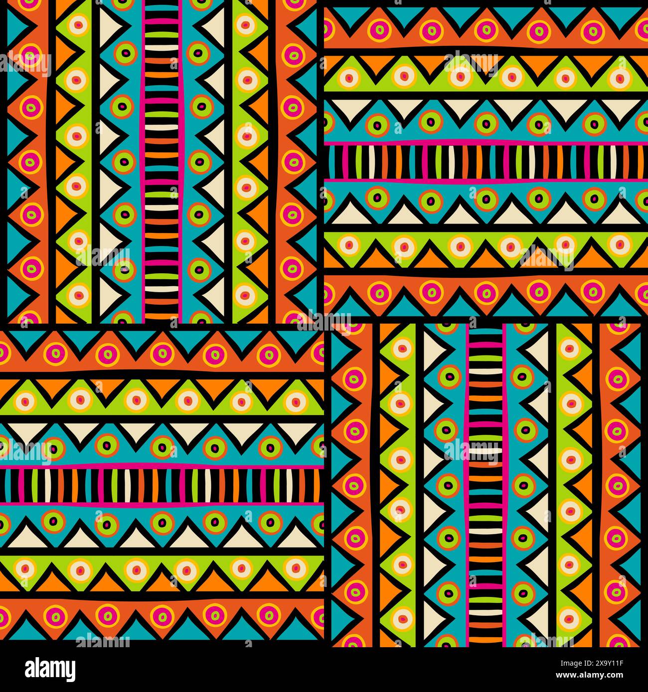 Vertical and horizontal pattern with colorful geometric motifs Stock ...