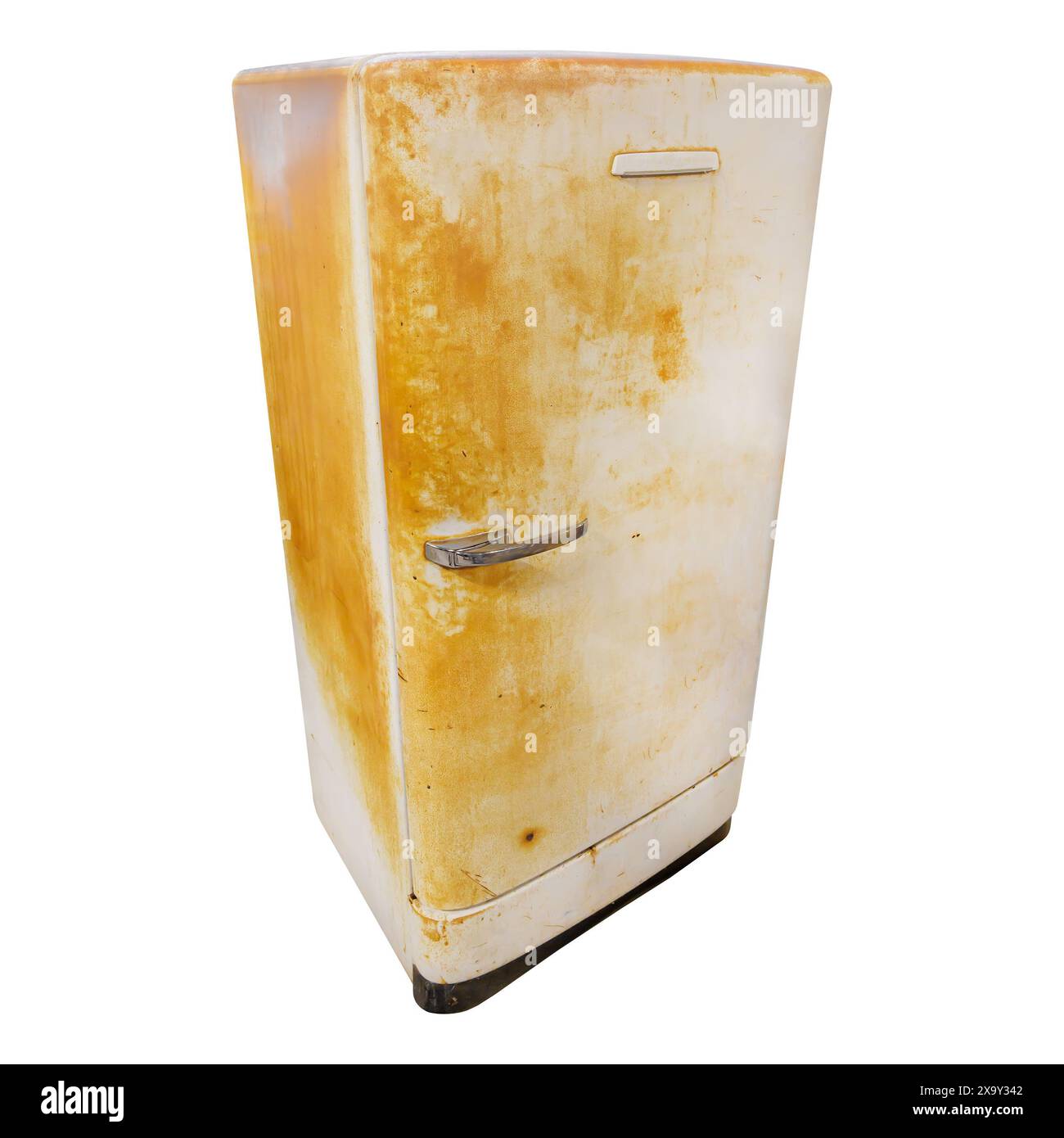Vintage rusted isolated refrigerator from the fifties isolated on a ...