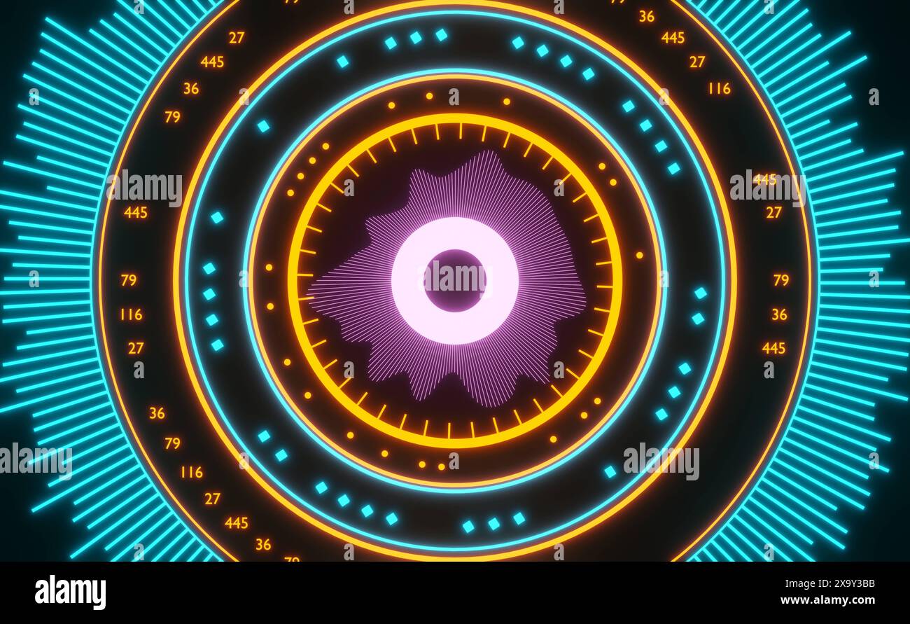 Close-up screen with digital graphs and numbers, HUD display, user ...