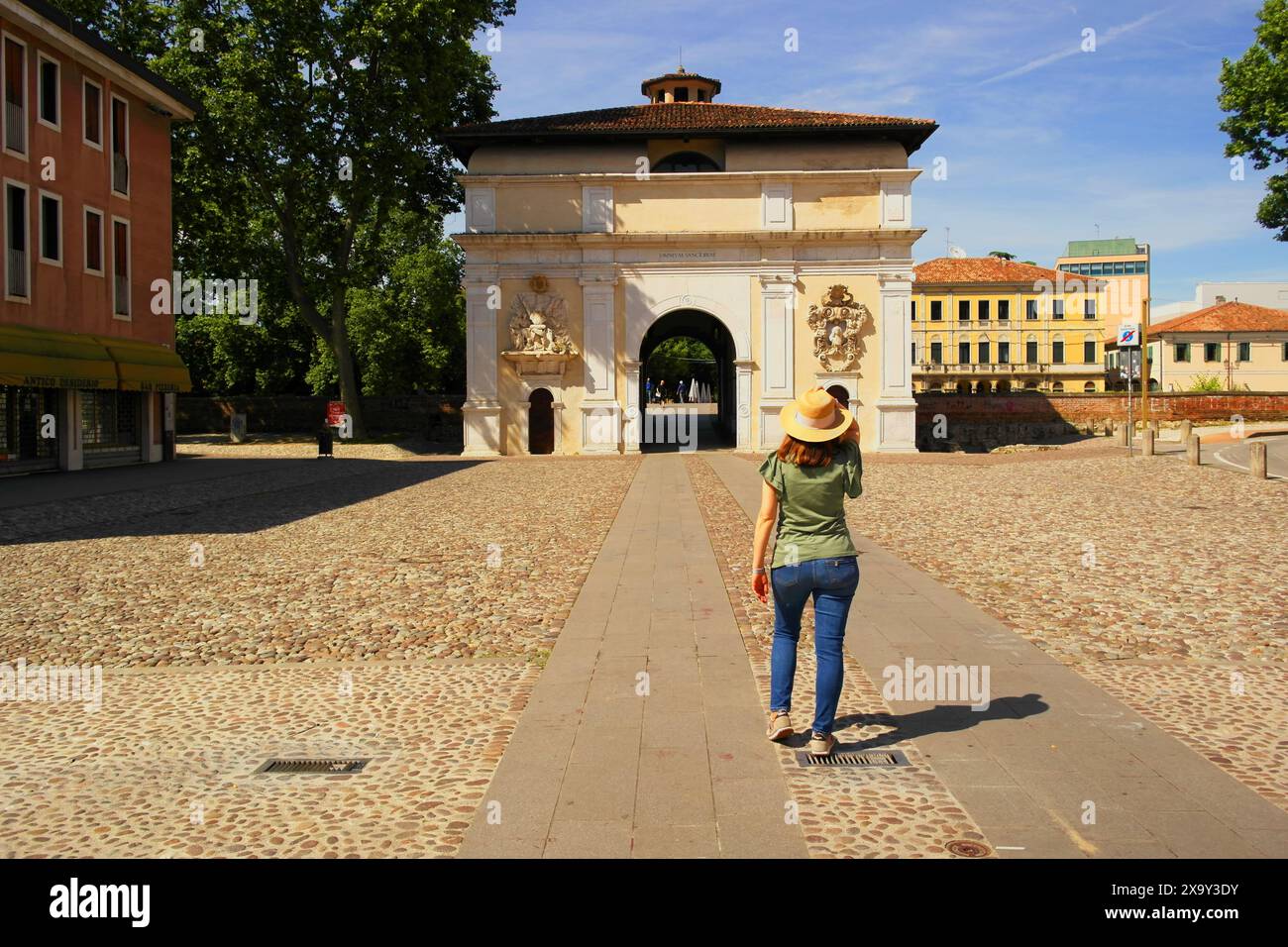 View of the "Portello" in Padua with female tourist. 27 May 2024 ...