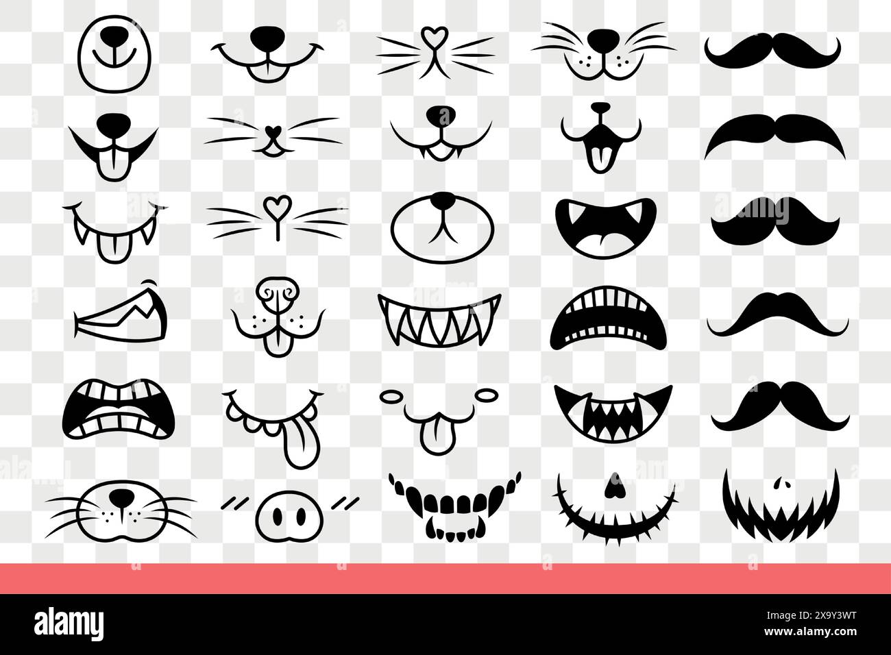 Animal faces with mouths showing different emotions and mustaches of ...