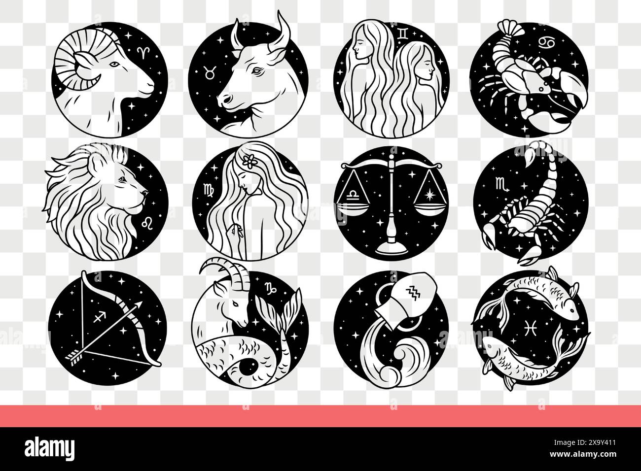 Zodiac signs for drawing up horoscope and predicting person future ...