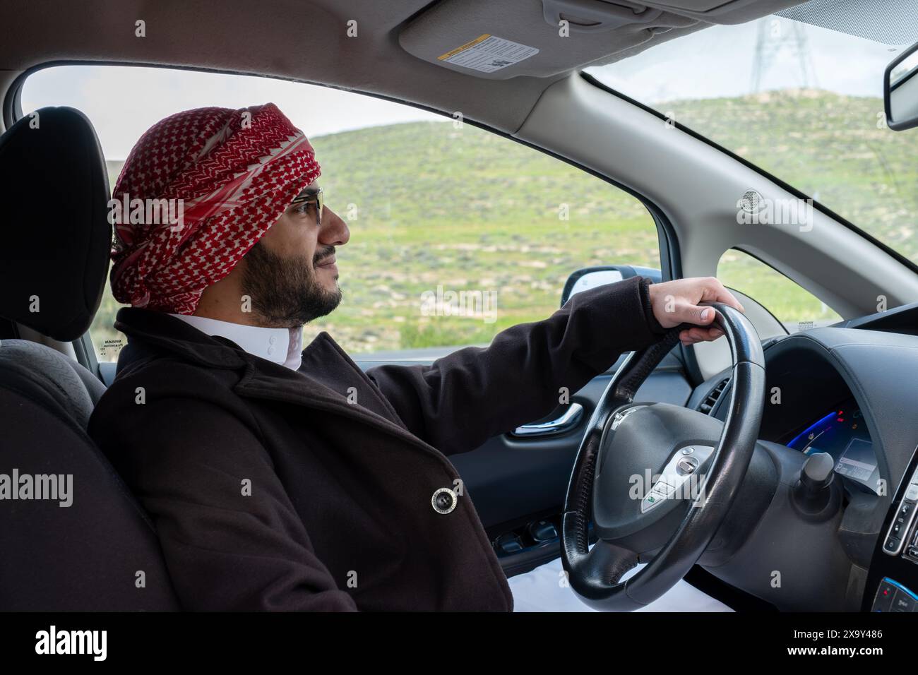 Cheerful arabic driver in his car Stock Photo - Alamy