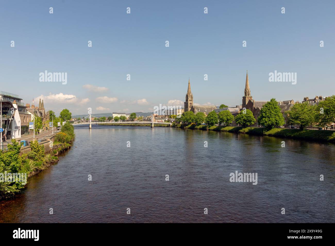 The Greig street pedestrian bridge spans the Ness river in Inverness ...