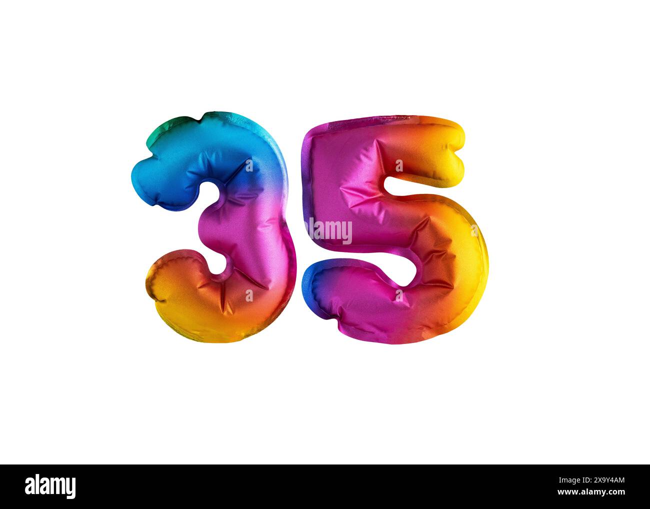 Multicolored balloon for number 35 celebration. Happy birthday on white ...