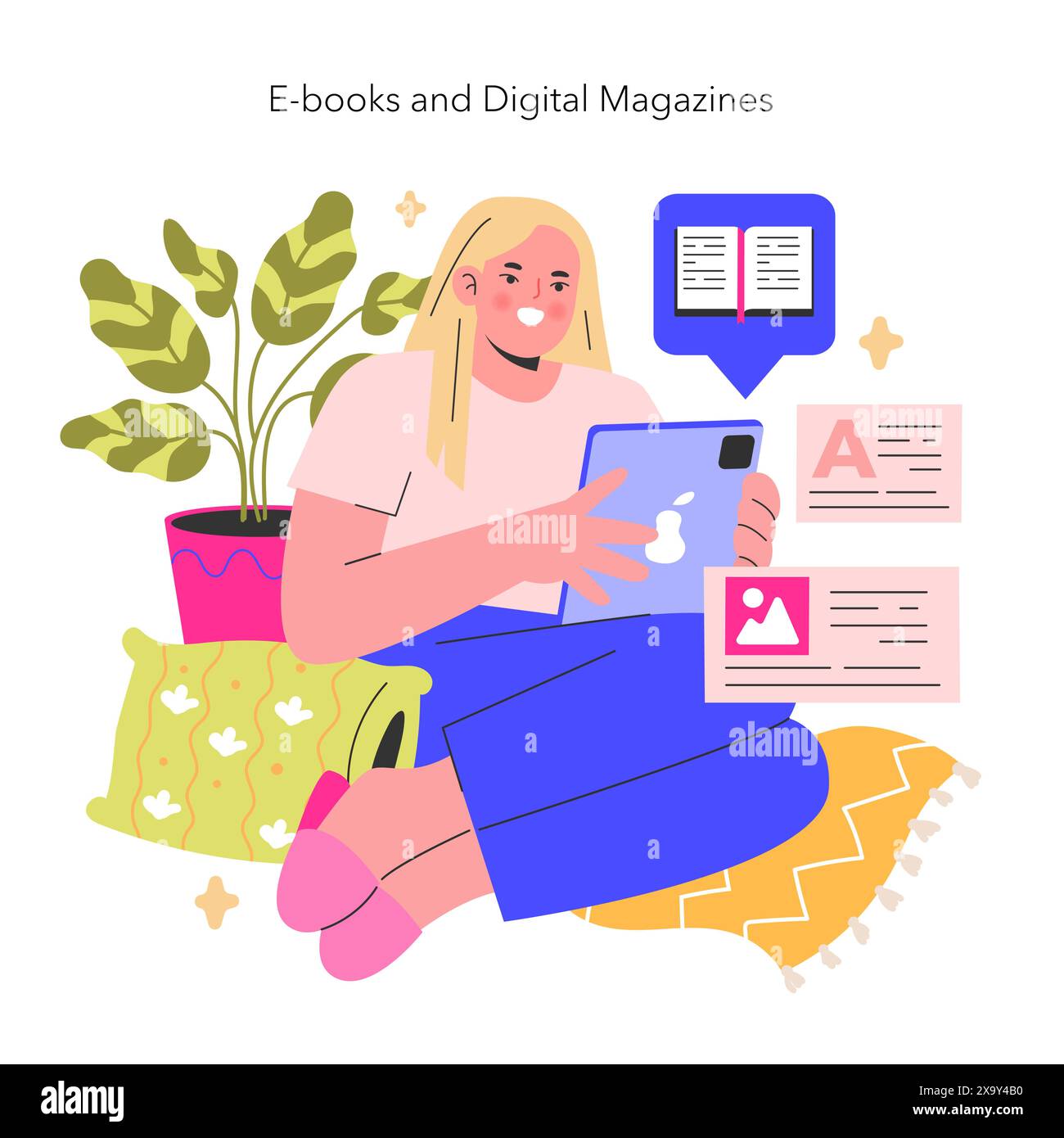 E-books and Digital Magazines concept A reader dives into the world of ...