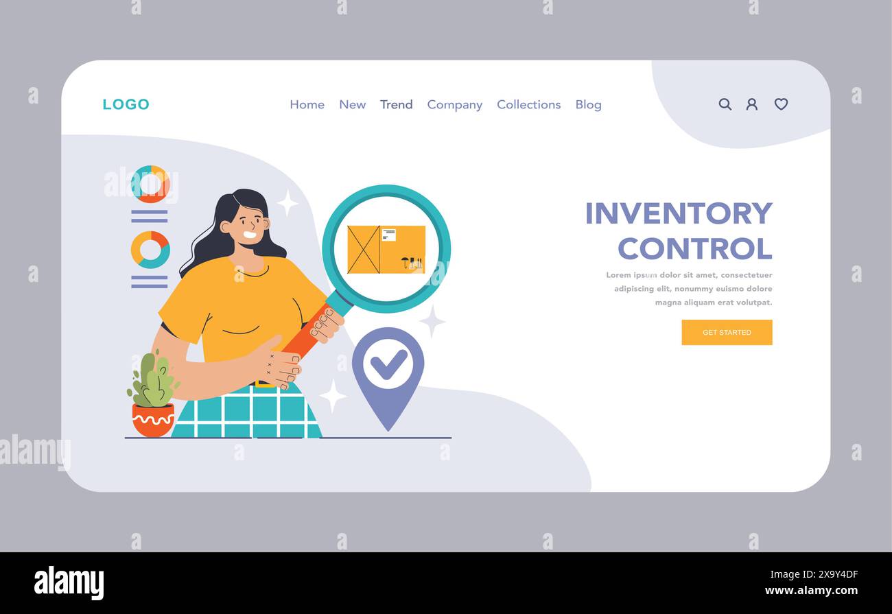 Inventory Control concept. Detailed scrutiny of goods with a magnifying ...