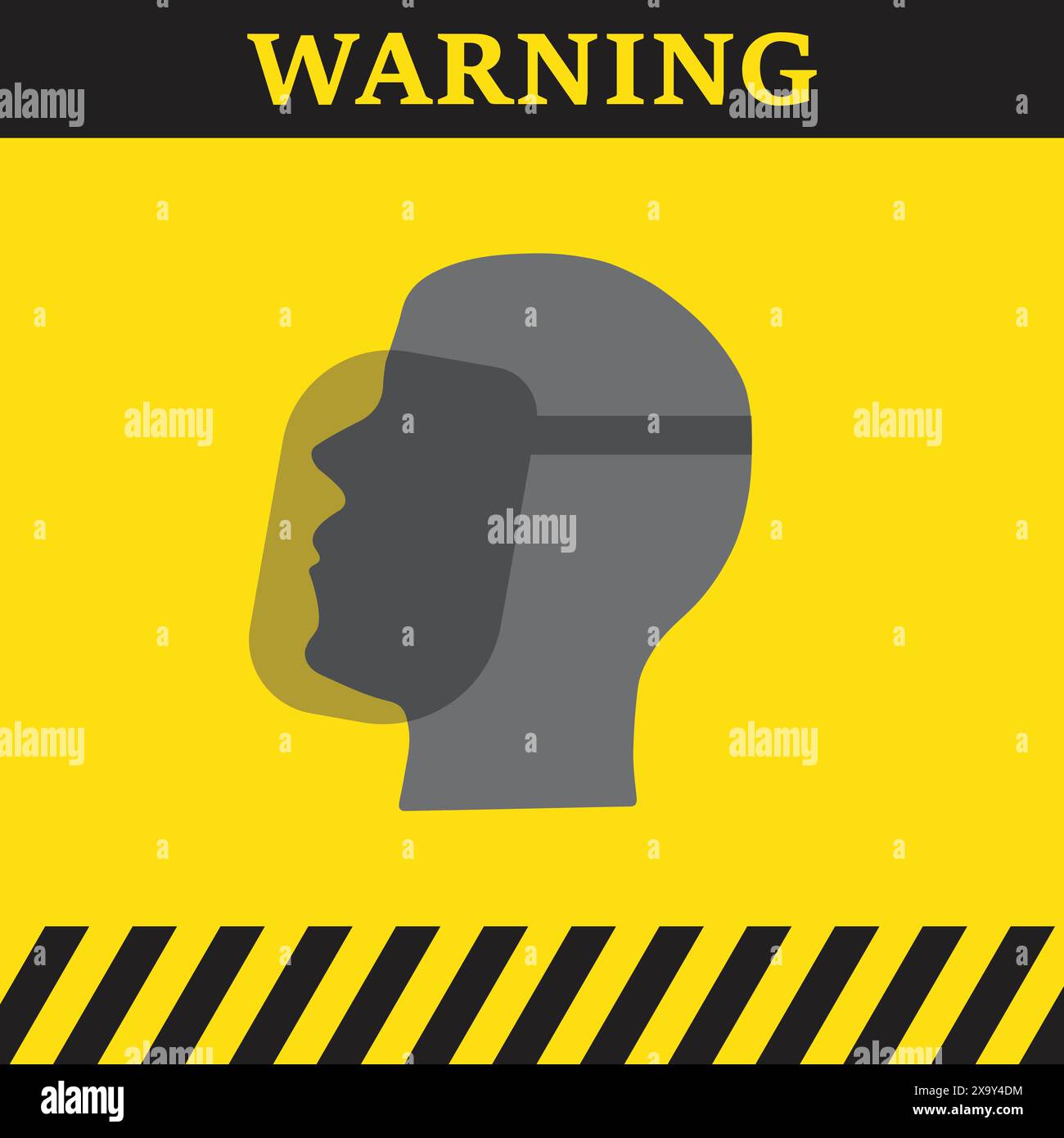 Warning symbol on yellow background with head of a person wearing a ...