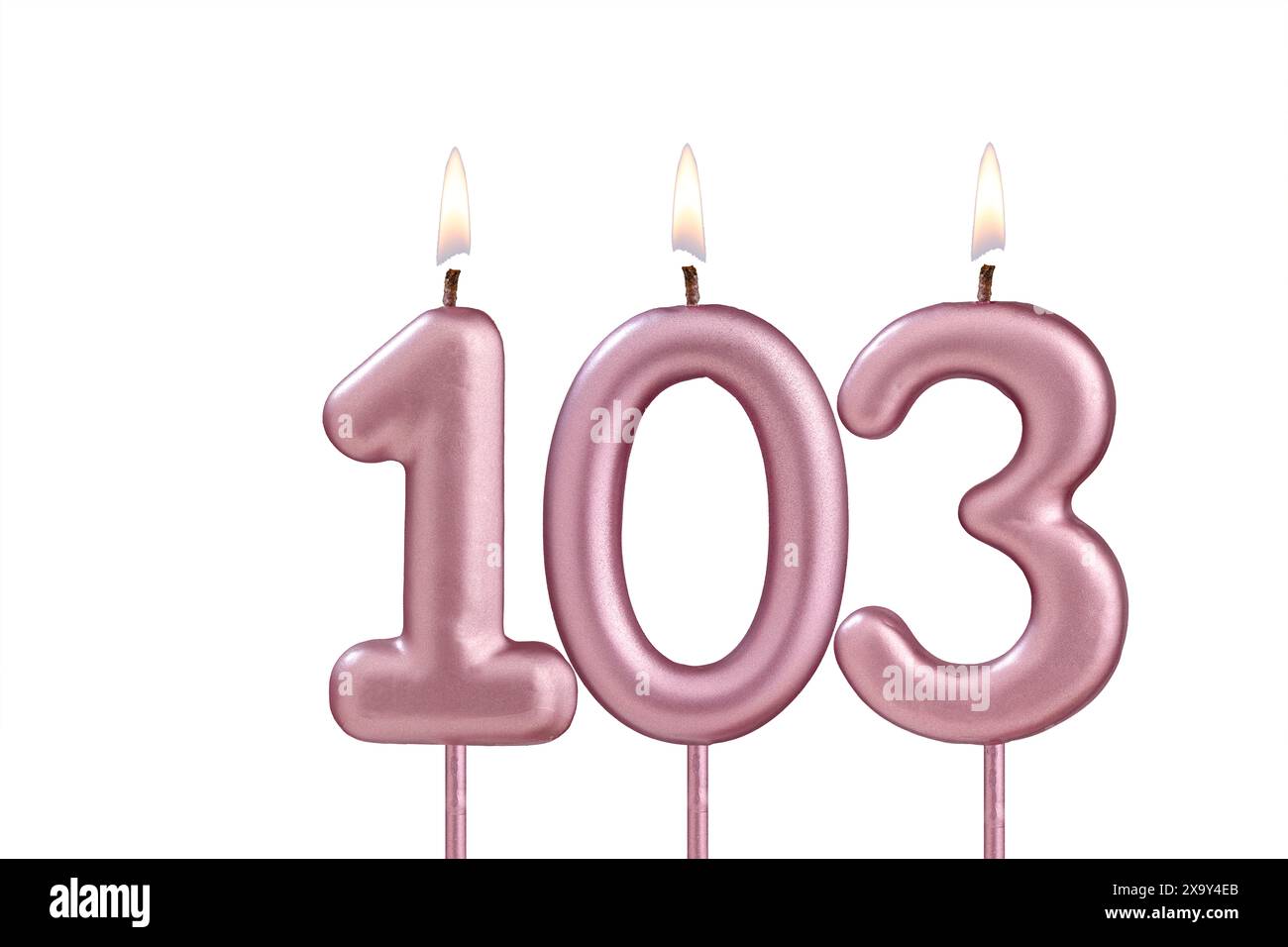Candle number 103 - Lit birthday candle on white background Stock Photo ...