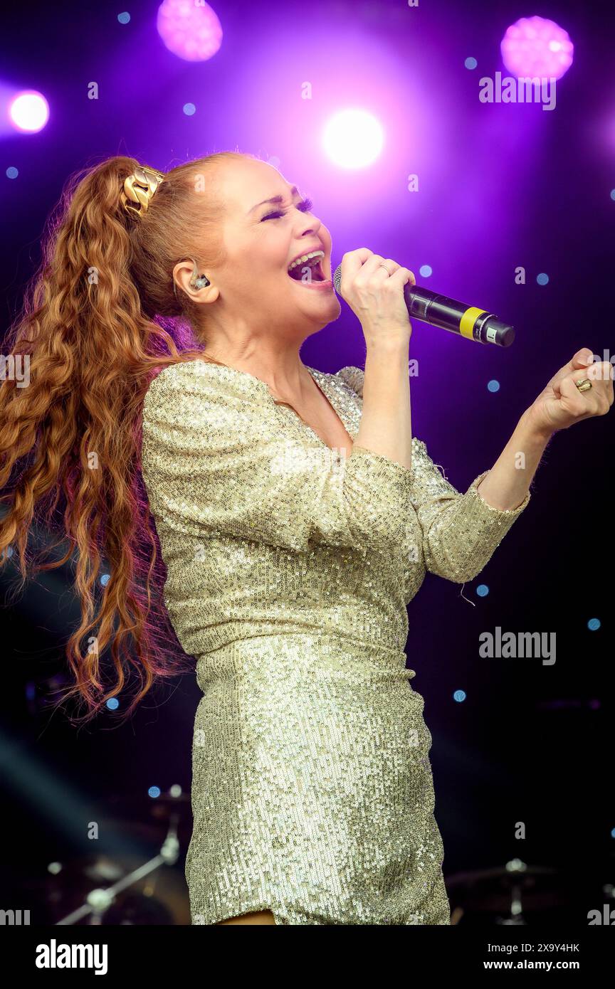 Leyland, Lancashire, Sunday May 26, 2024. Singer Sonia performs on ...