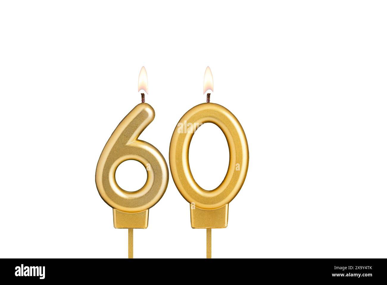 Golden number 60 birthday candle on white background Stock Photo - Alamy