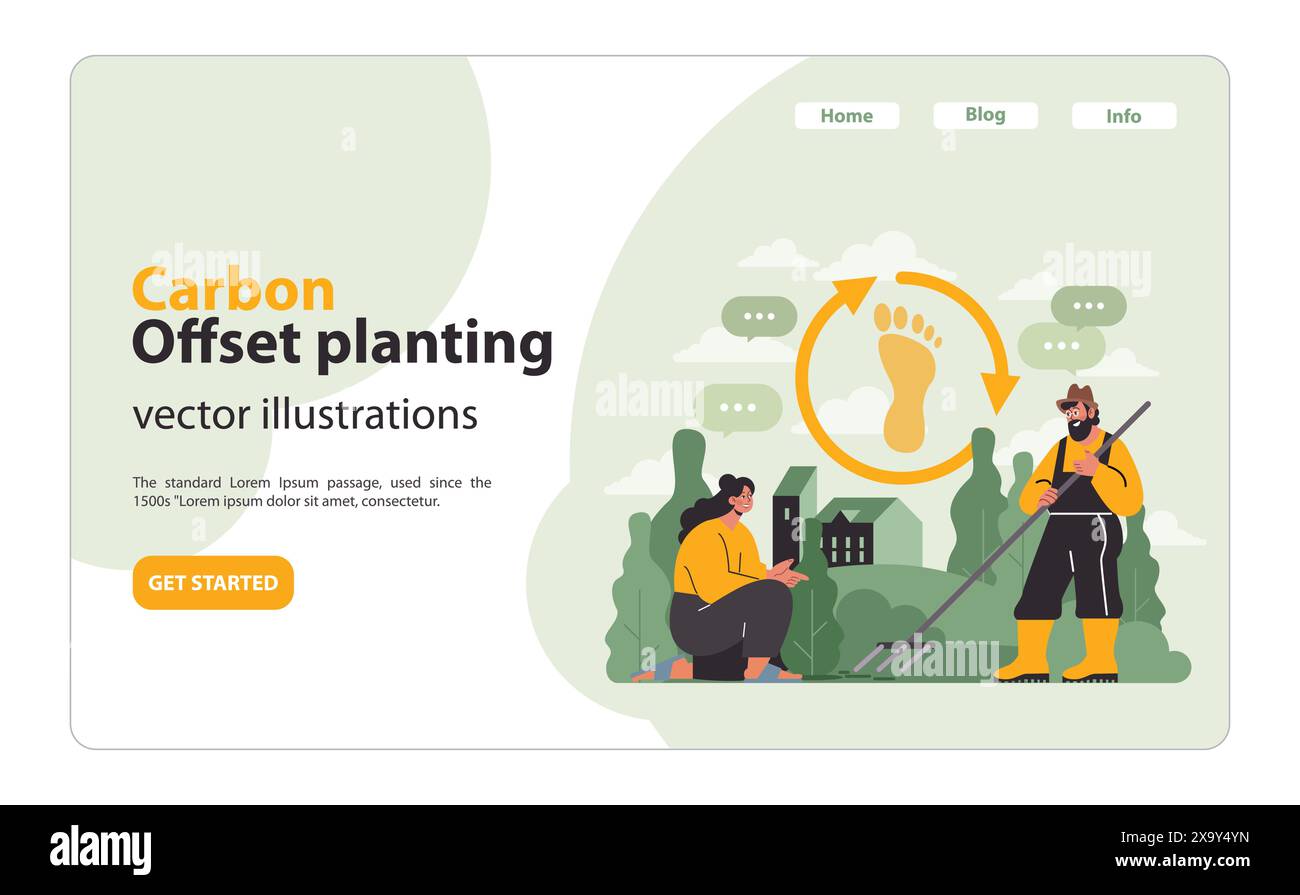 Two individuals promote carbon offset planting. Footprint in a cycle ...